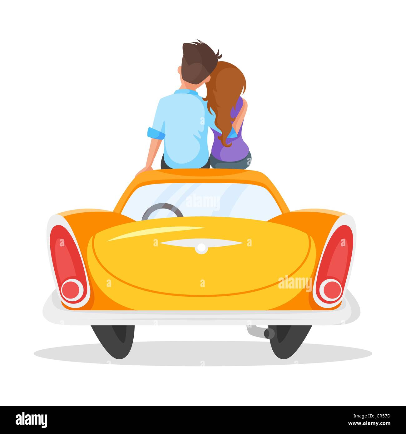 Cartoon-Stil Vektorgrafik von Liebespaar sitzt auf der Oldtimer ...
