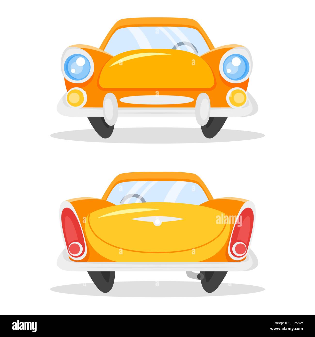 Cartoon-Stil Vektorgrafik des alten gelben Oldtimer. Hintere und ...