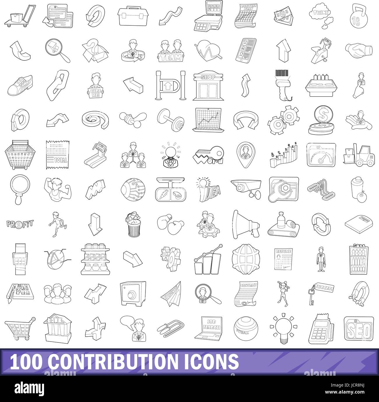 100 Beitrag Icons Set, Umriss-Stil Stock-Vektorgrafik - Alamy