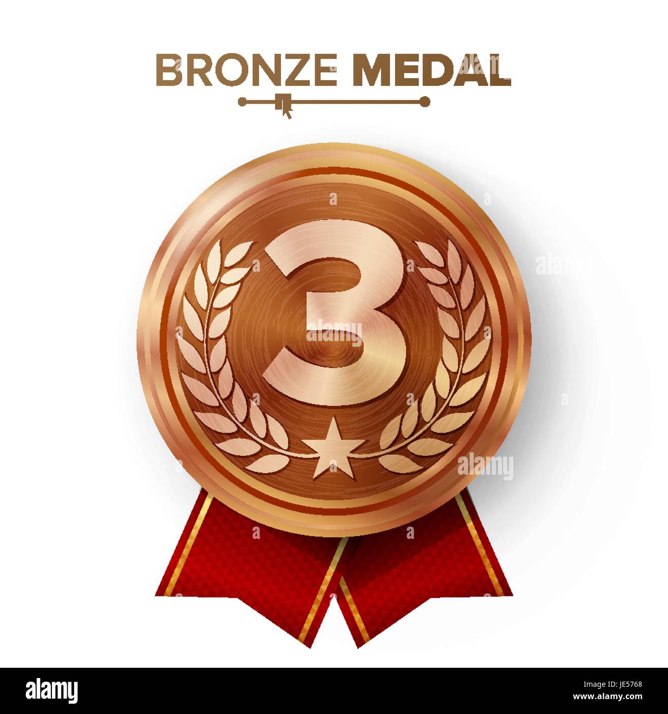 Bronze-3st Ort Medaille Vektor. Realistische Metallplakette mit Dritten ...