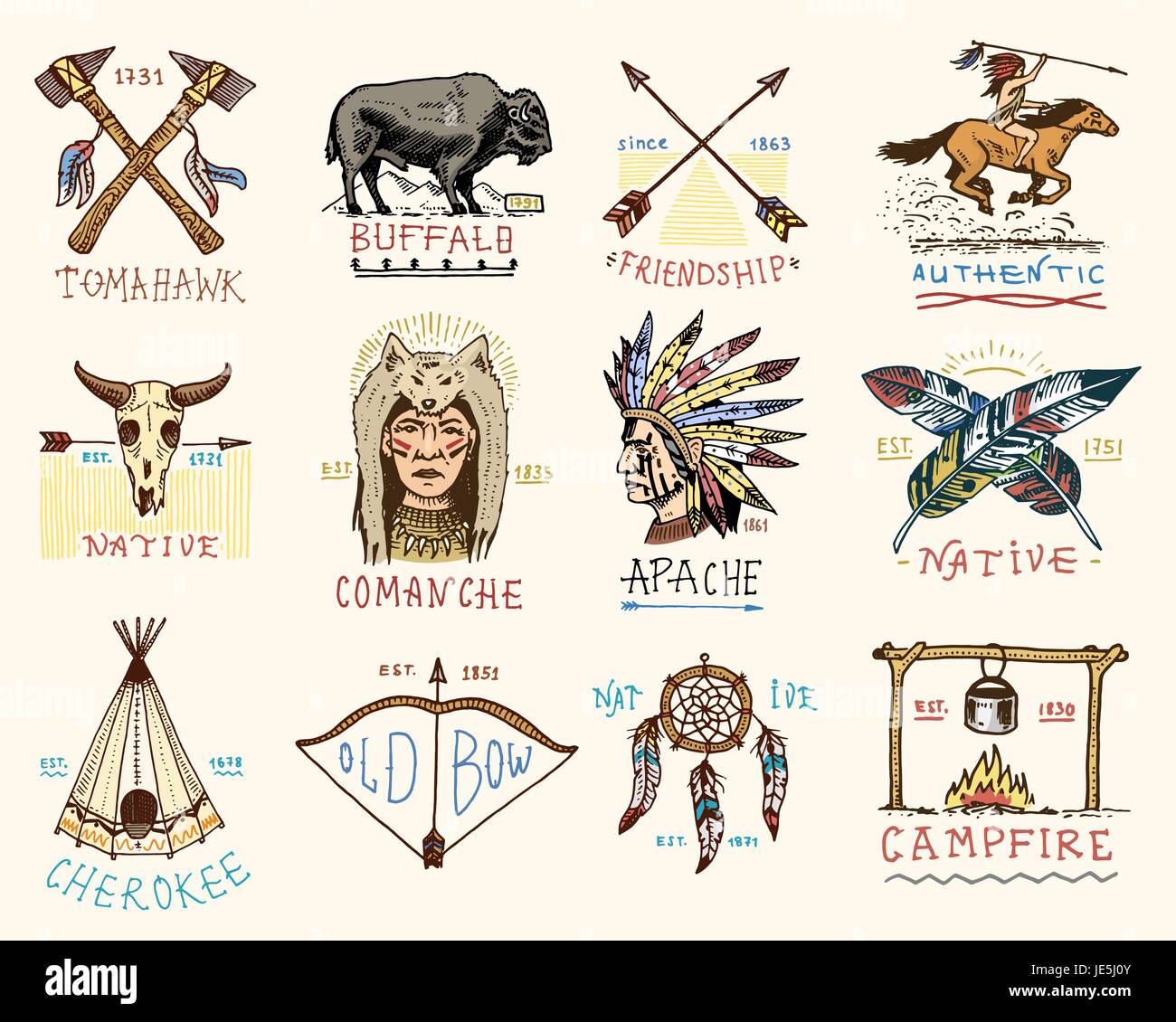 Satz von gravierten Jahrgang, hand gezeichnet, alt, Etiketten oder ...