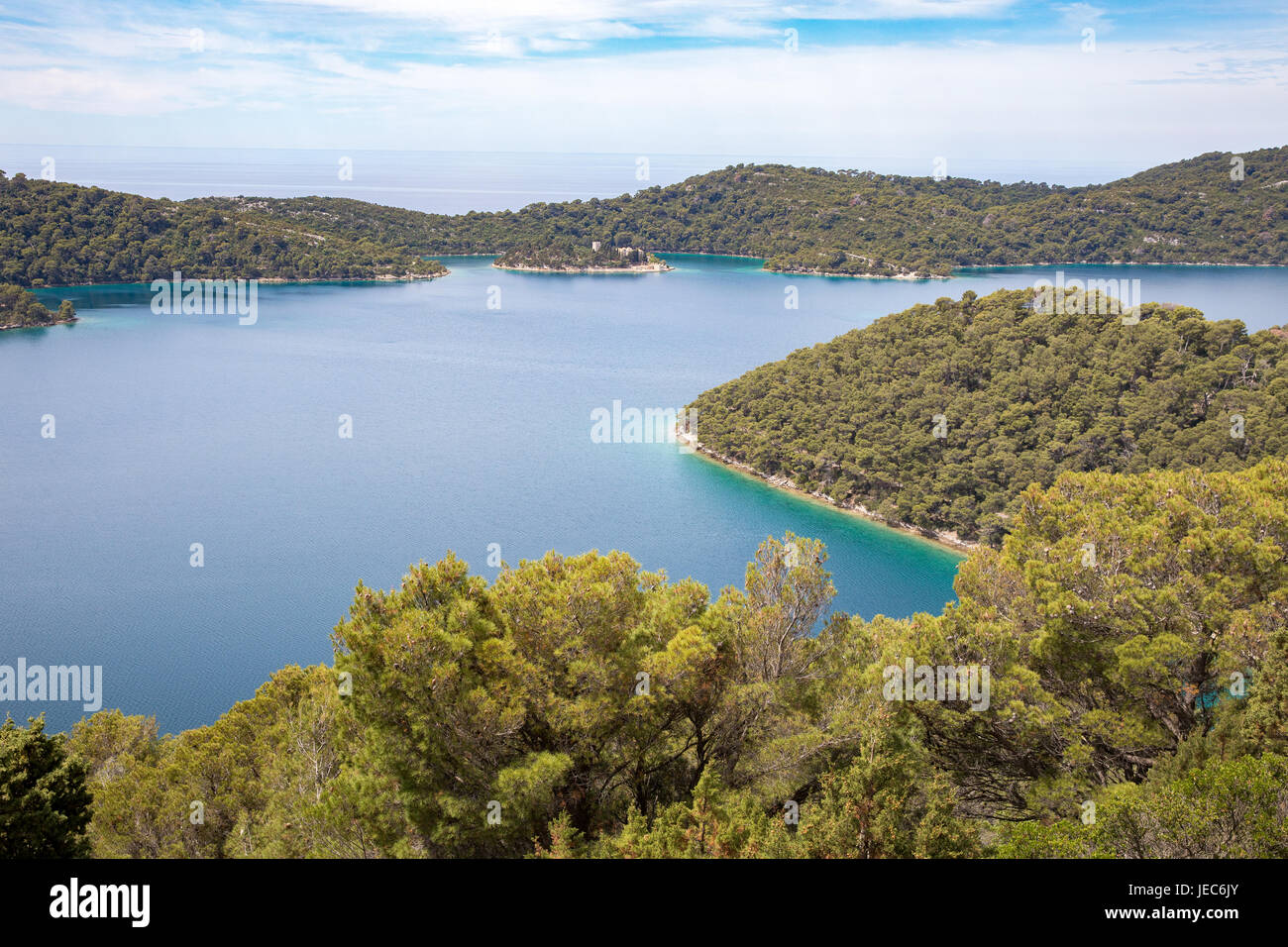 Meer See von Veliko Jezero und Str. Marys Insel auf der Insel Mljet ...