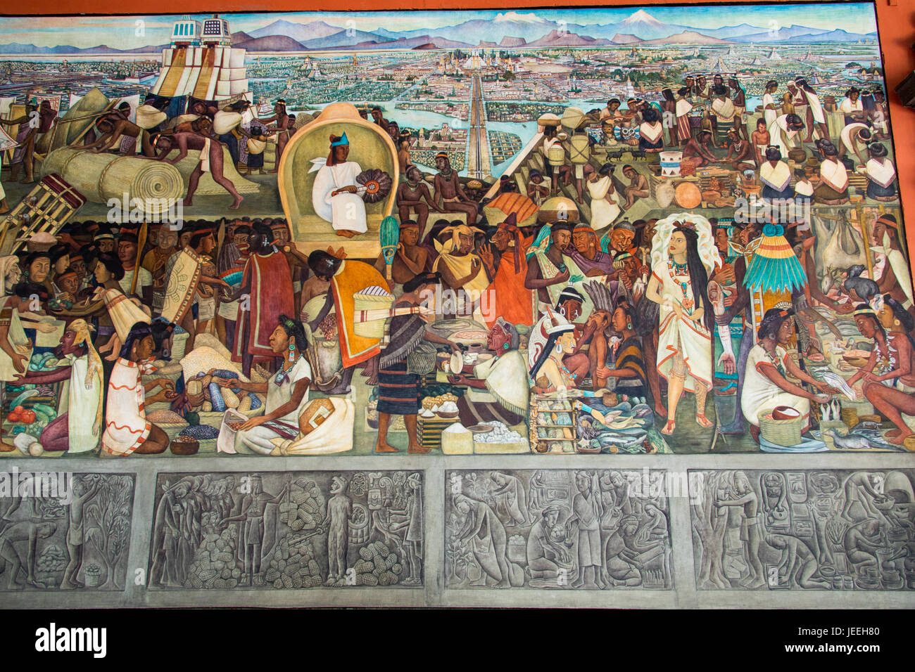 Aztekische Geschichte Wandmalereien von Diego Rivera im Nationalpalast ...