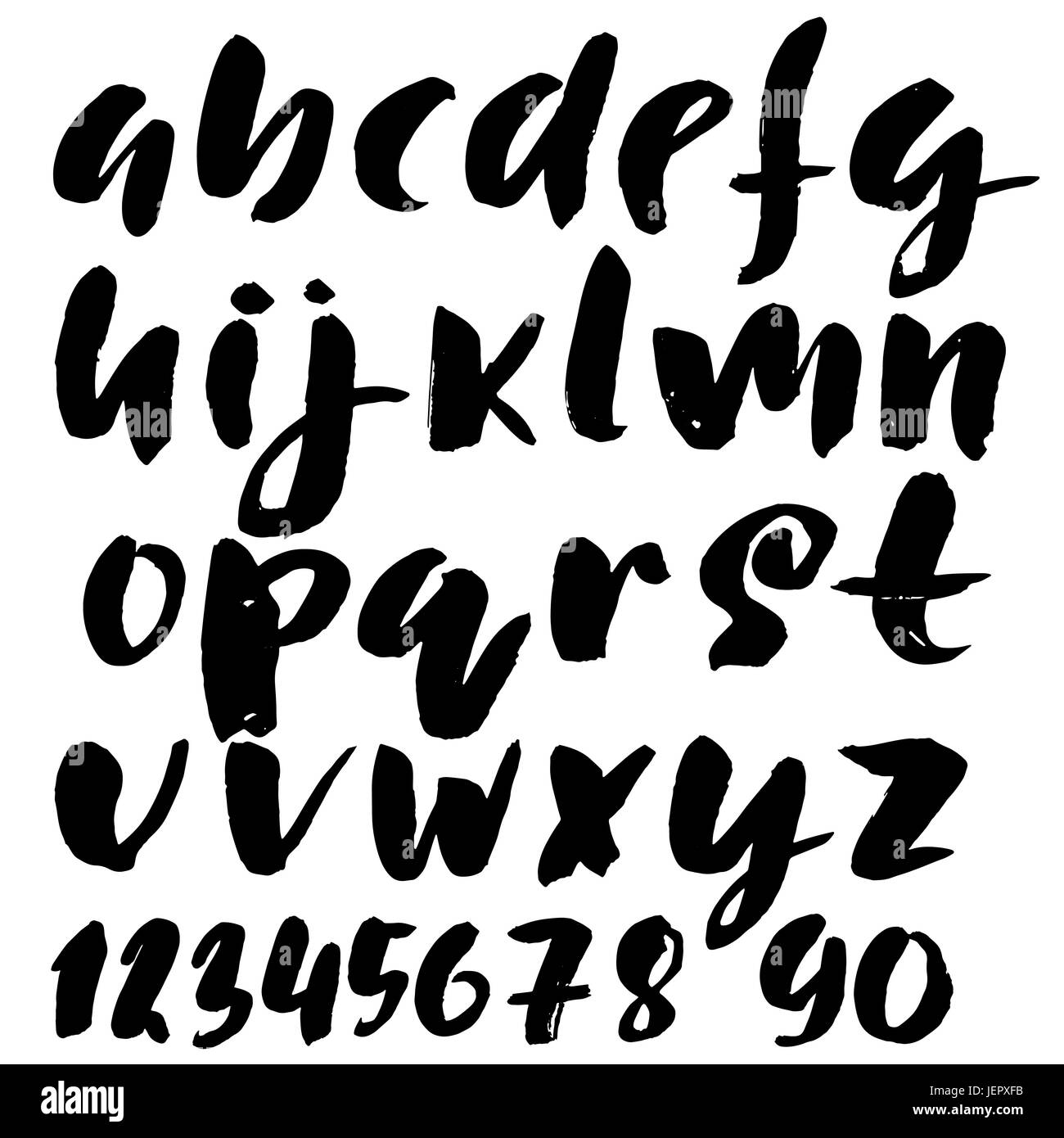 Hand gezeichnet elegante Kalligraphie Schrift. Moderne Pinsel Schriftzug. Grunge-Stil-Alphabet ...