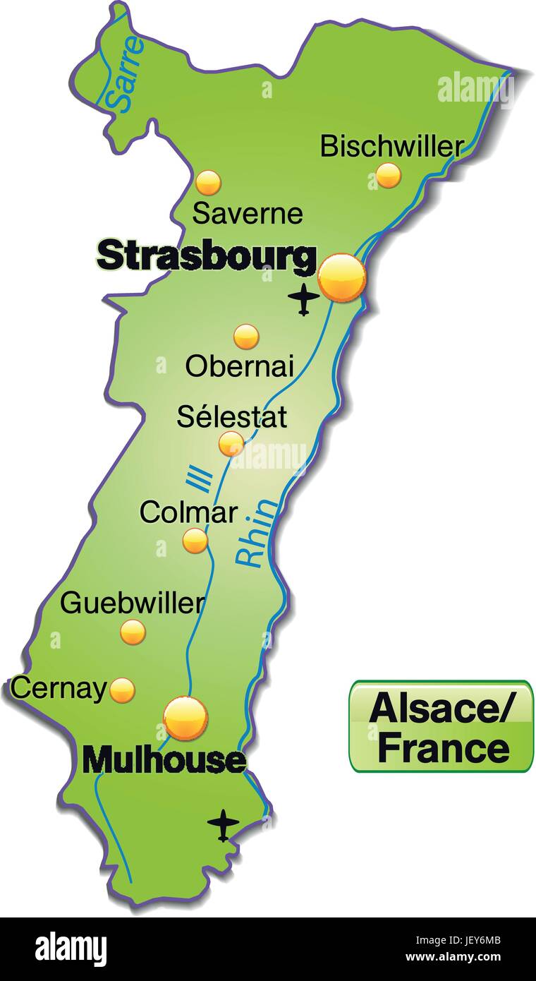 Inselkarte des Elsass als eine Übersichtskarte in grün Stock ...