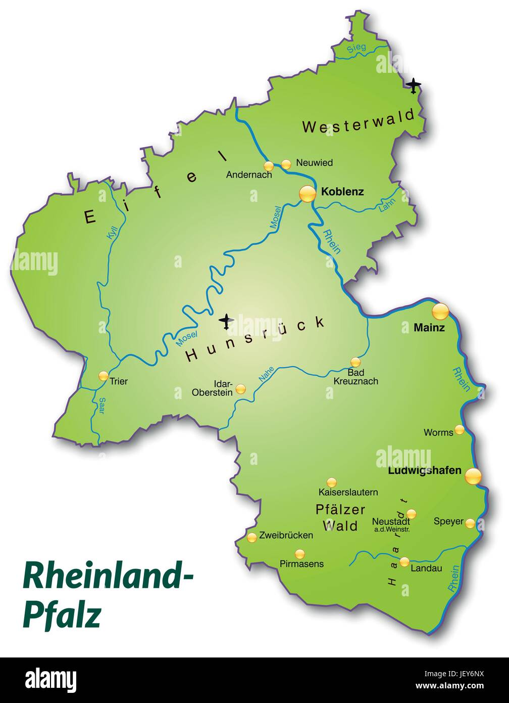 Karte von Rheinland-Pfalz als eine Übersichtskarte in grün Stock ...