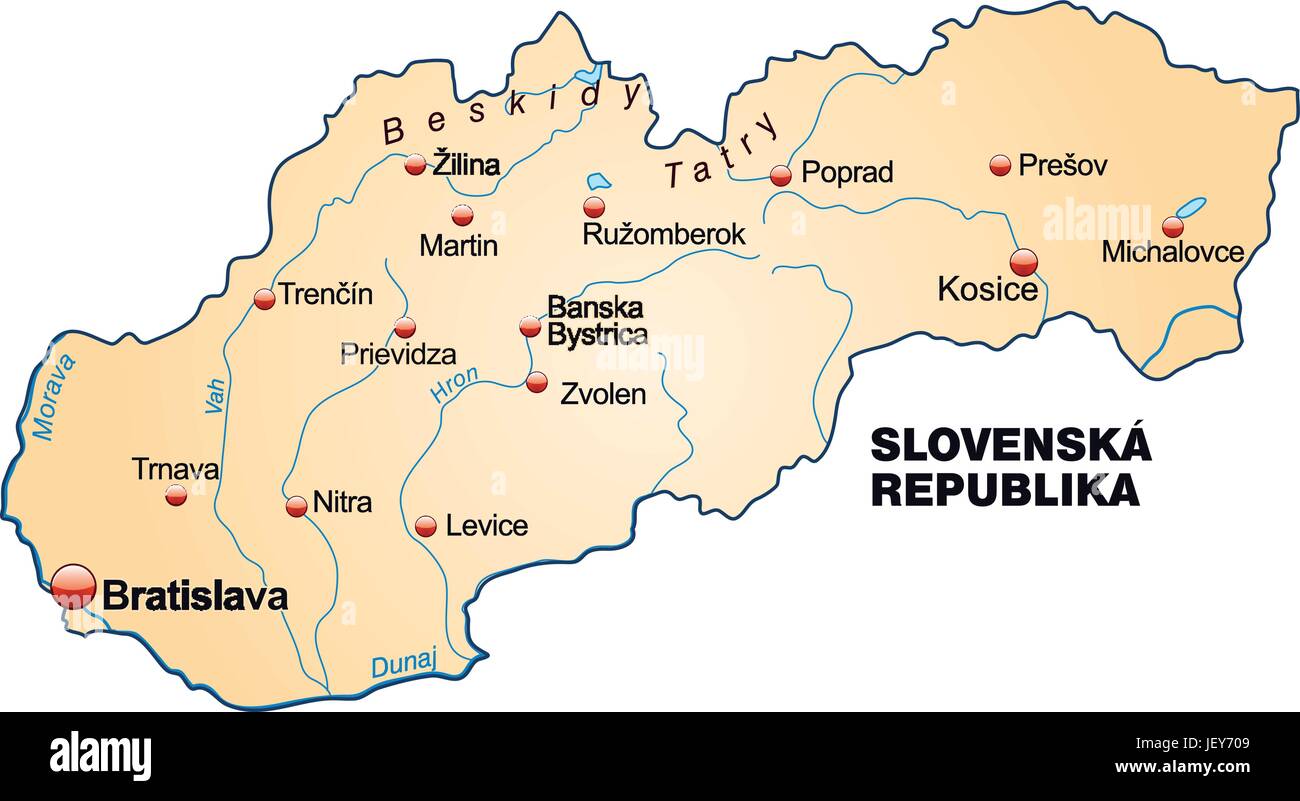 Karte der Slowakei als Übersicht Karte in Pastell orange Stock ...