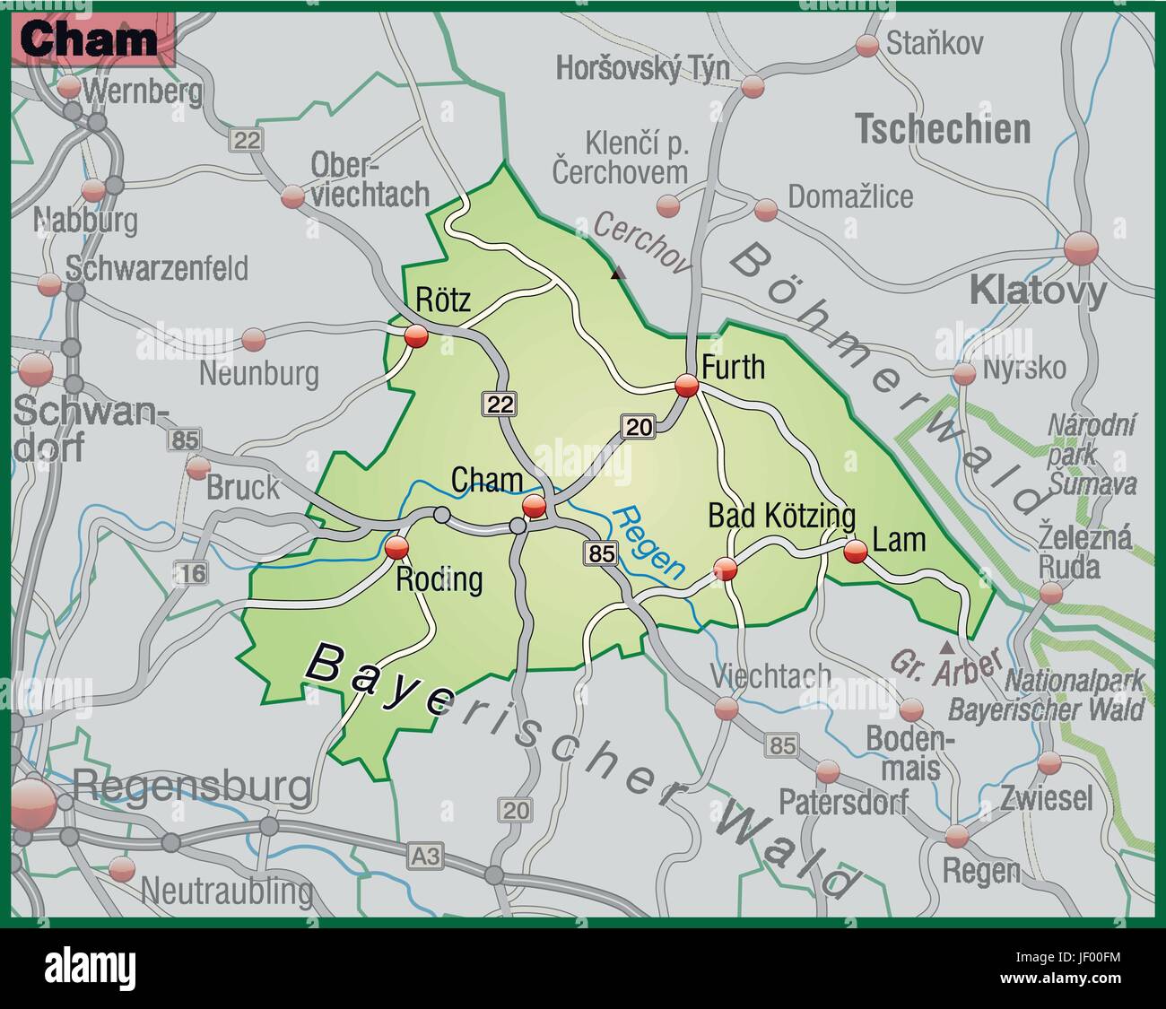 Karte von Cham mit Verkehrsnetz in Pastellgrün Stock-Vektorgrafik - Alamy