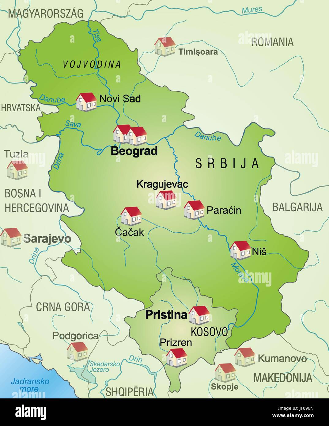 Karte von Serbien als Infografik in grün Stock-Vektorgrafik - Alamy