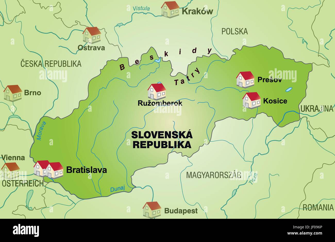 Karte der Slowakei als Infografik in grün Stock-Vektorgrafik - Alamy