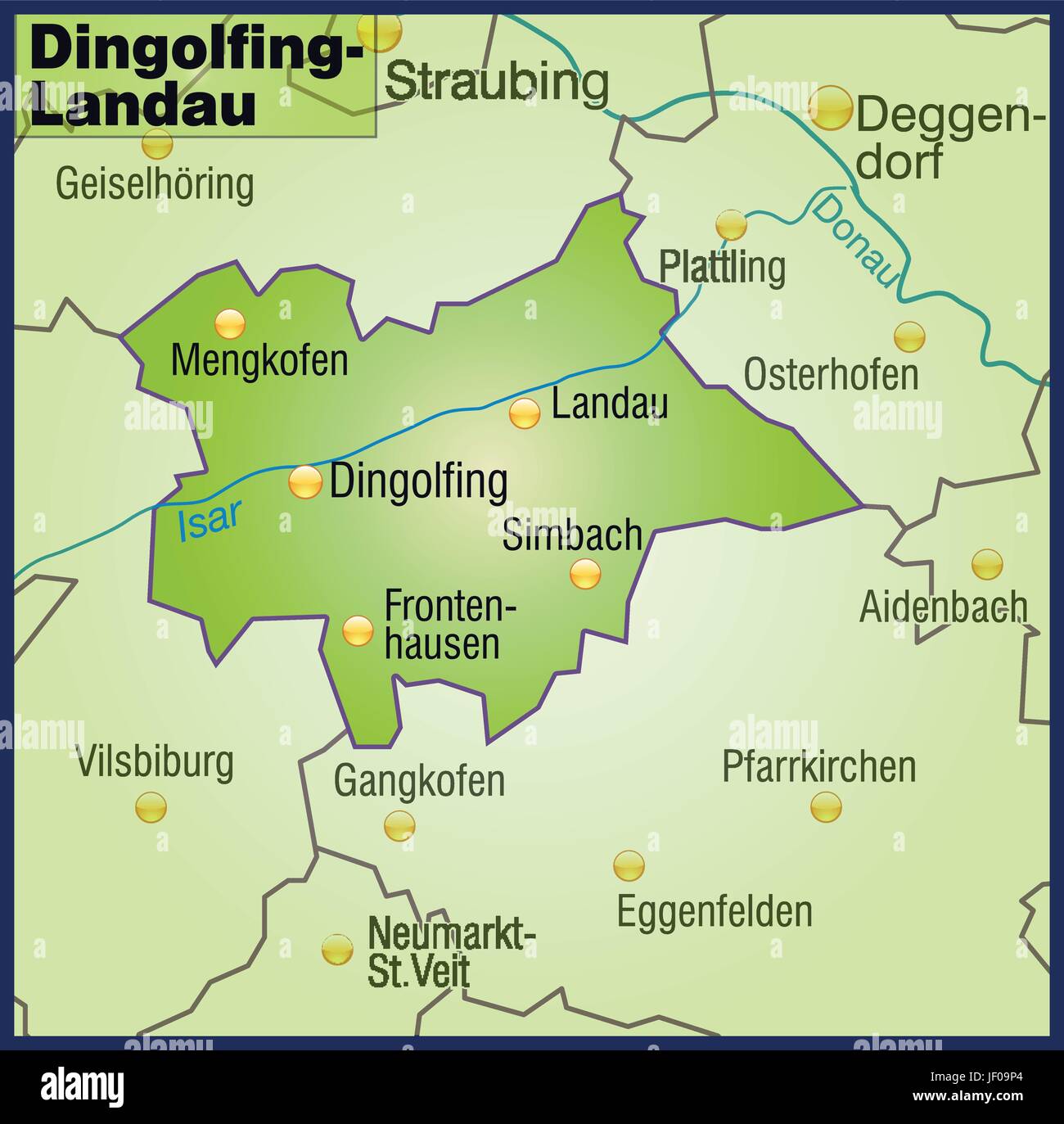 Karte von Dingolfing-Landau als eine Übersichtskarte in grün Stock ...