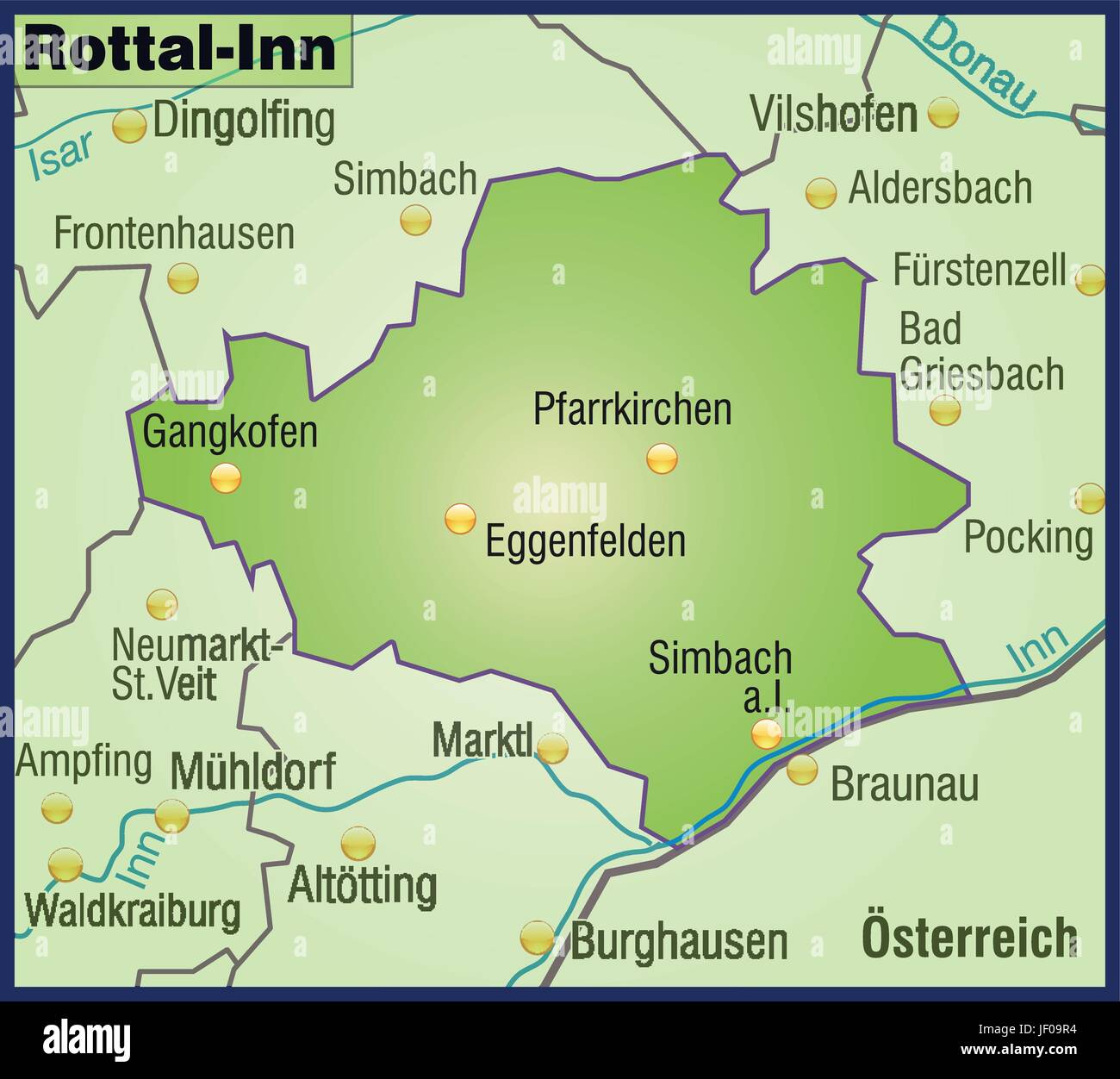 Karte von Rottal-Inn als eine Übersichtskarte in grün Stock ...
