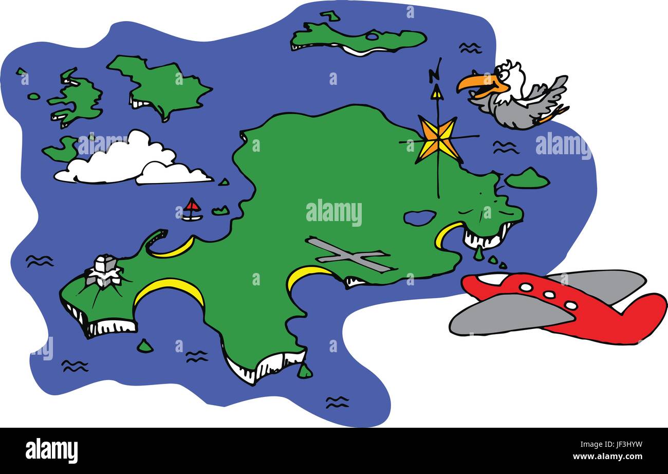 Insel-Karte Grafik Comic mit Landebahn Stock-Vektorgrafik - Alamy