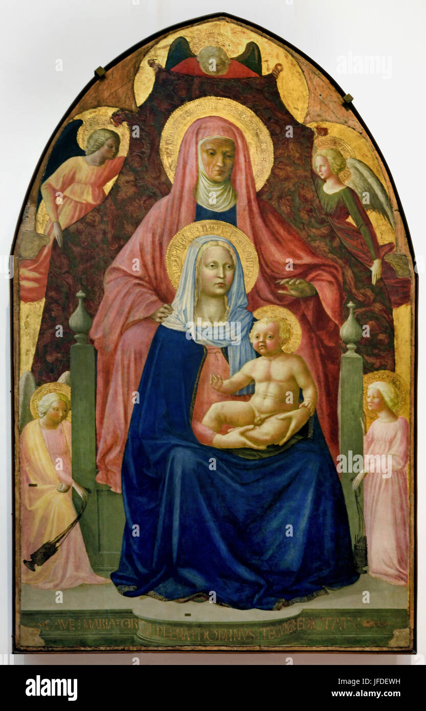 Madonna und Kind mit Str. Anne und fünf Engel 1424 Masolino da Panicale - Tommaso di Cristoforo ...