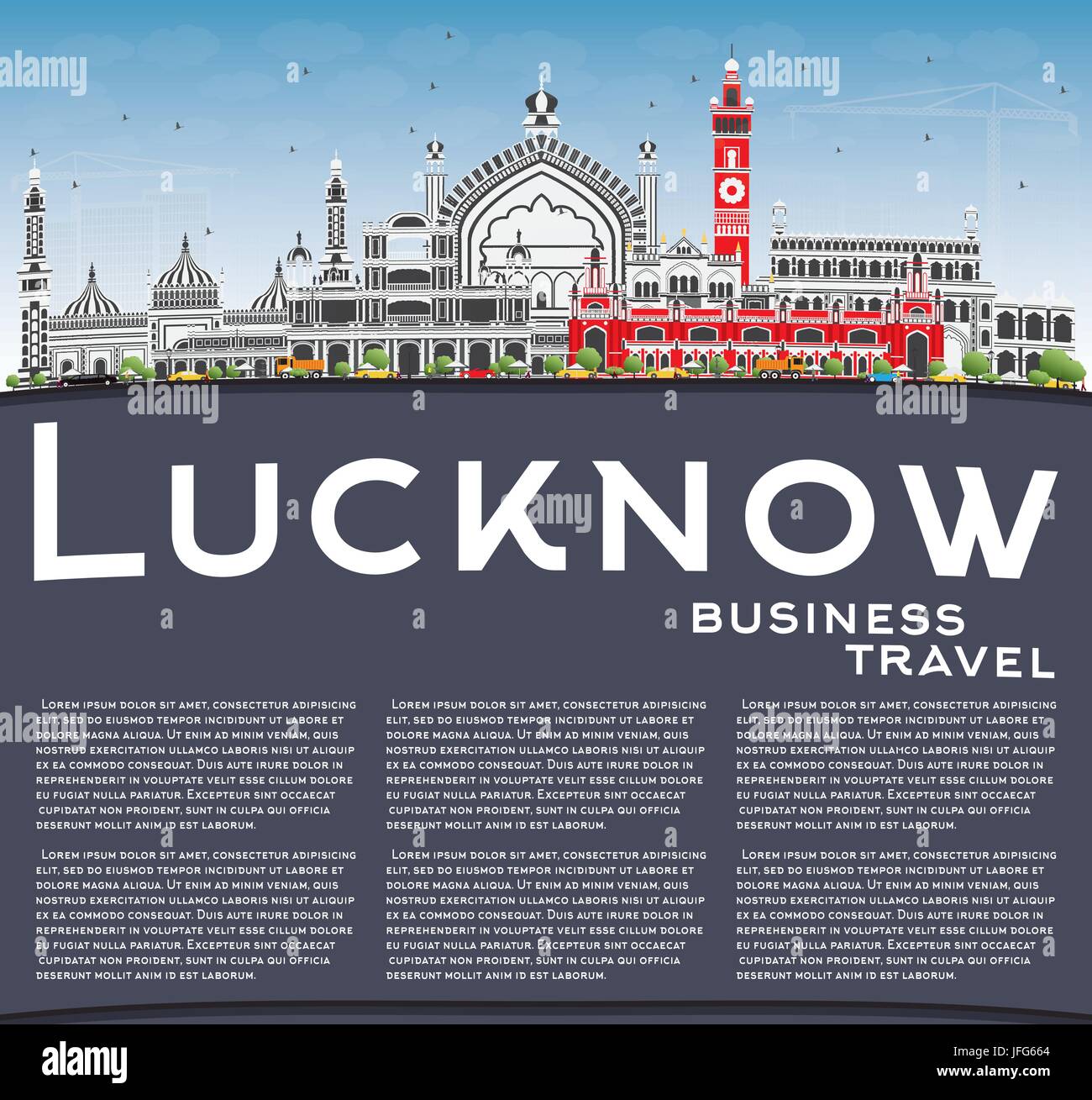 Lucknow Skyline mit grauen Gebäude, blauer Himmel und Kopieren. Vector ...