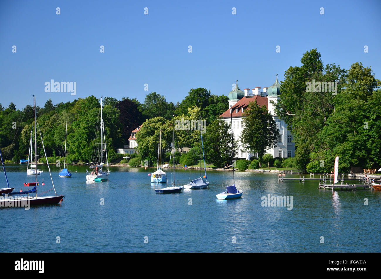 Deutschland, Bayern, 5-See-Land, Starnberger See, Segelboote, Schloss, Graf Pocci ...