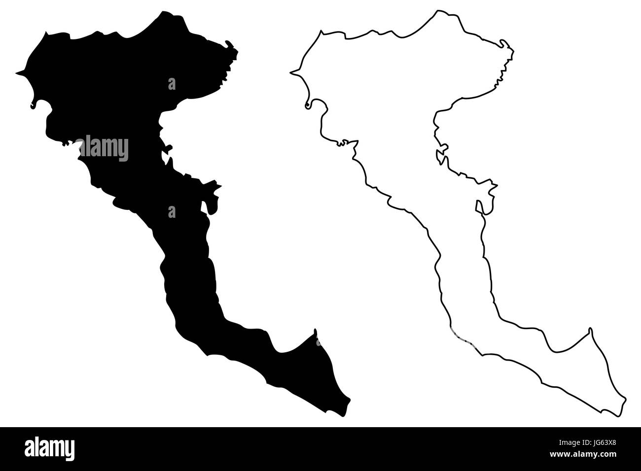 Griechischen Insel Corfu Karte Vektor-Illustration, Freihand Skizze ...