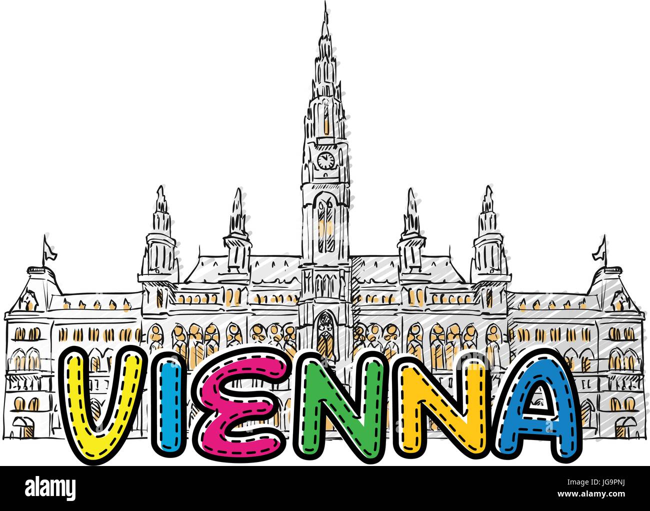 Vienna schöne skizzierte Ikone, Famaous handgezeichneten Wahrzeichen ...