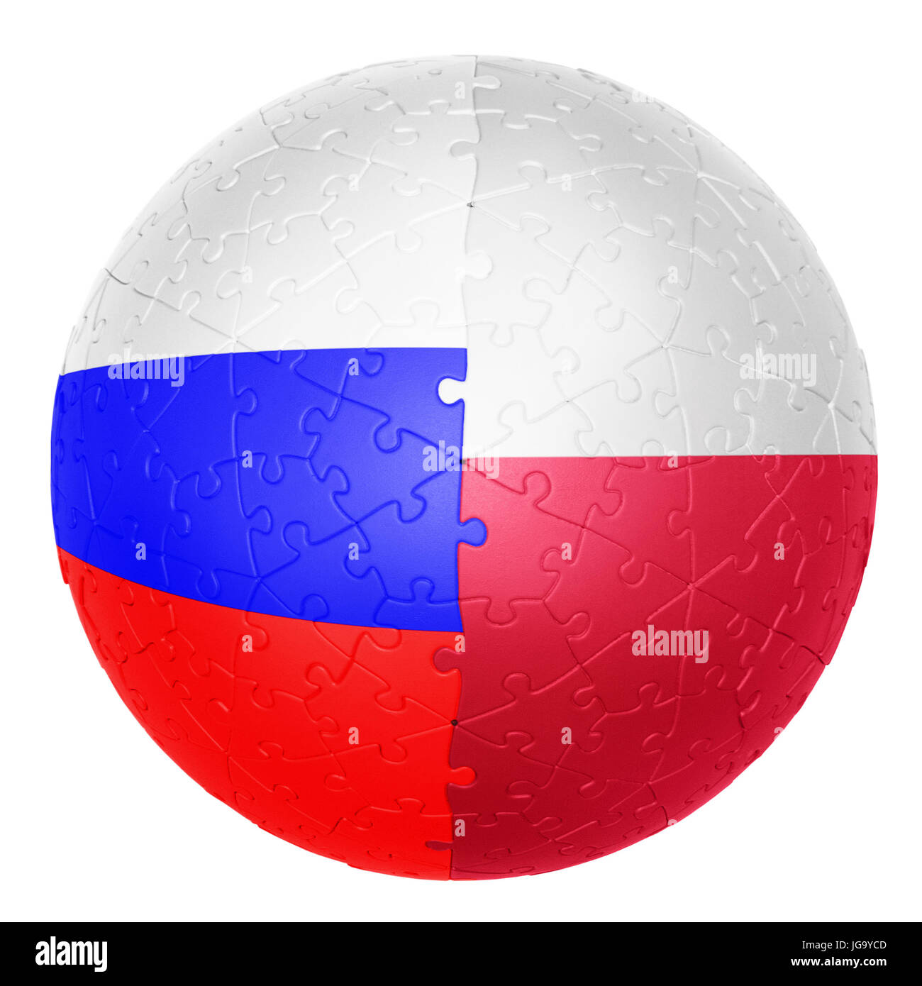 Puzzle-Ball, eine Hälfte ist die russische Flagge die andere Hälfte ist ...