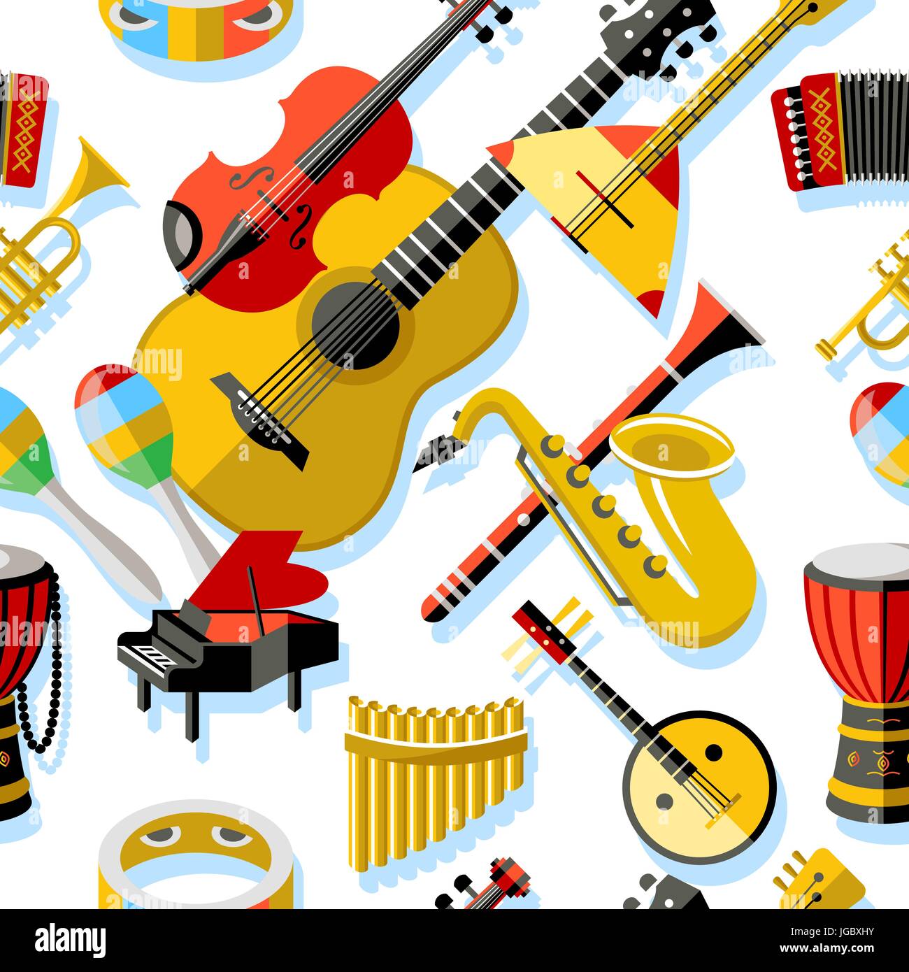 Digitale Vektor gelb rot Musik Instrumente-Icons mit gezeichneten ...