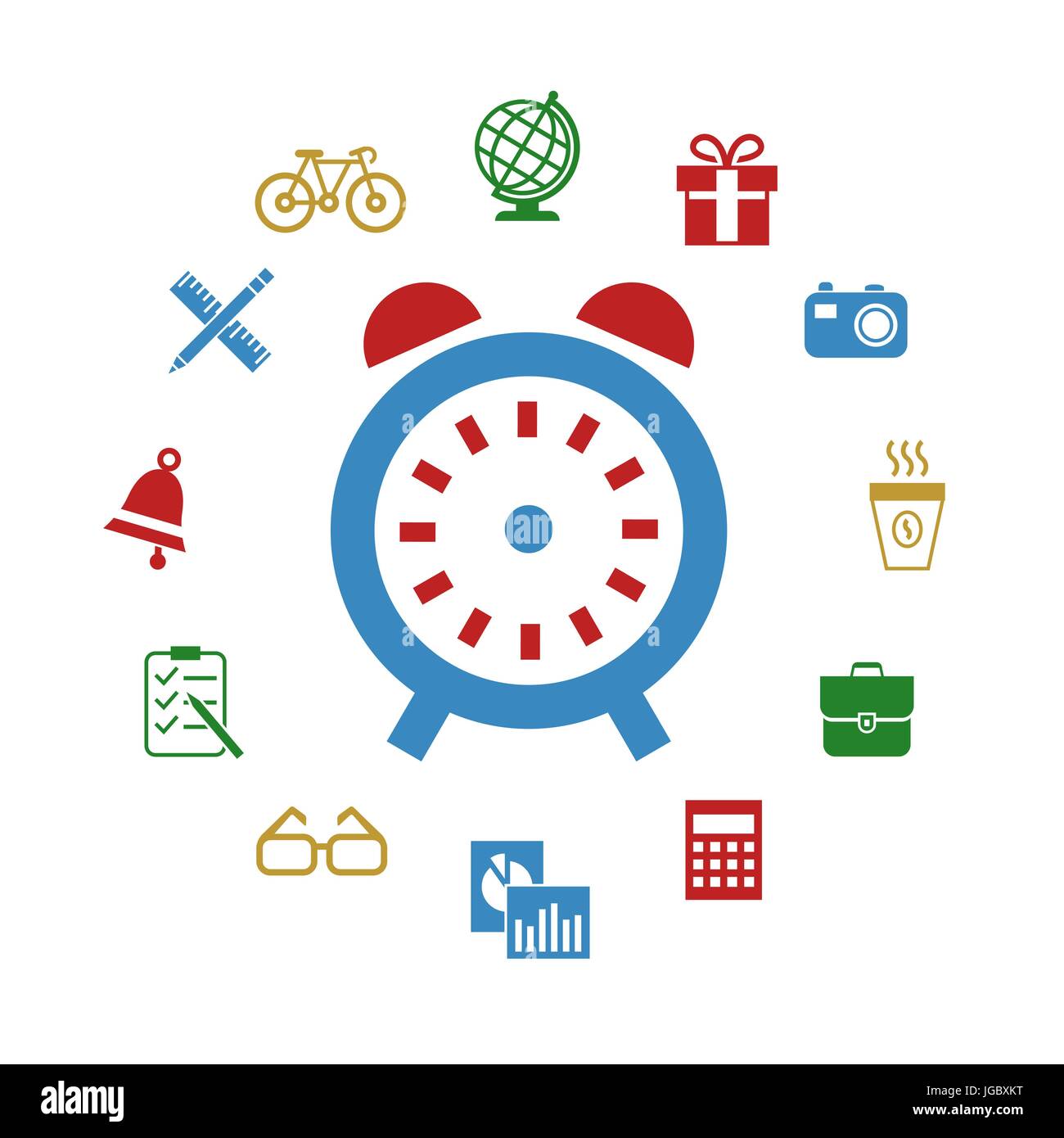 Digitale Vektor-blau rot Arbeit Raum Icons set mit gezeichneten ...