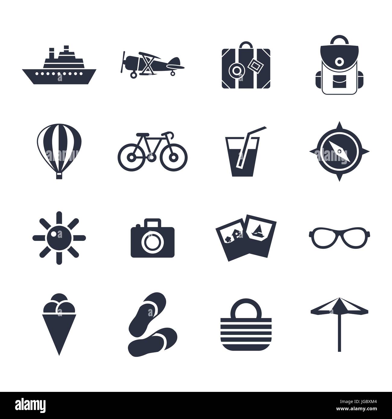 Digitale Vektor schwarzen Strand Reisen-Icons set mit gezeichneten ...