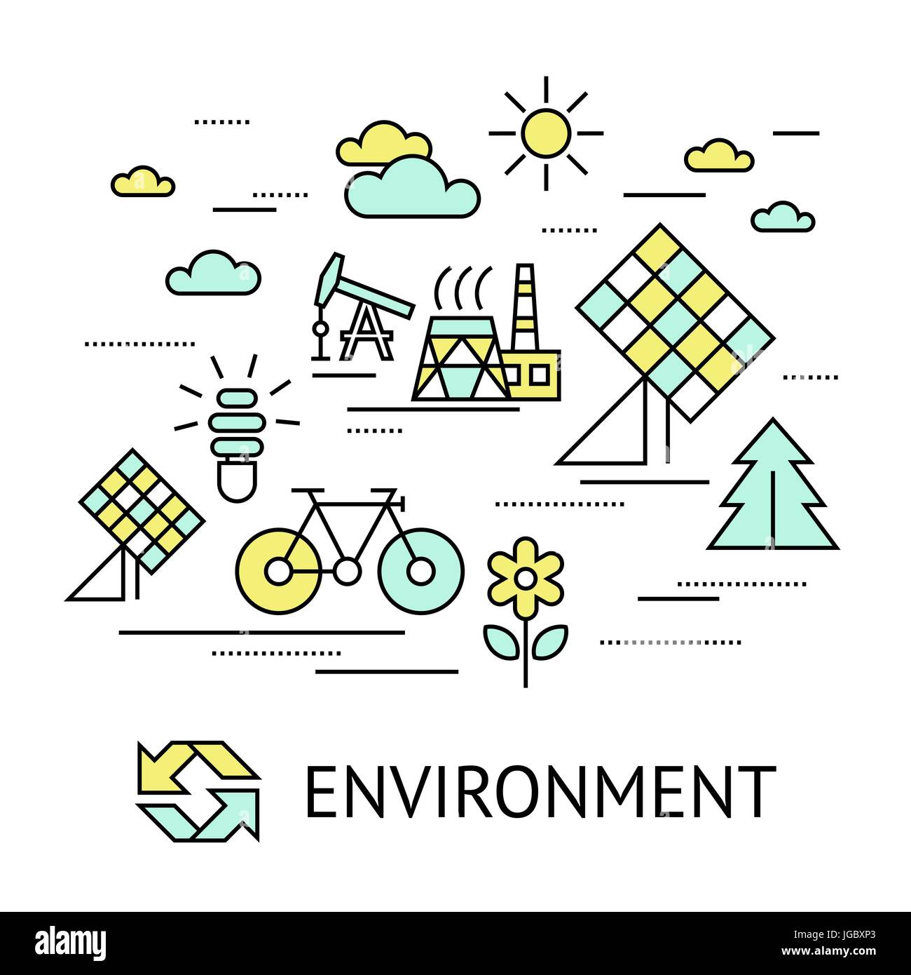 Digitale Vektor gelb grüne Ökologie Umwelt-Icons mit gezeichneten ...