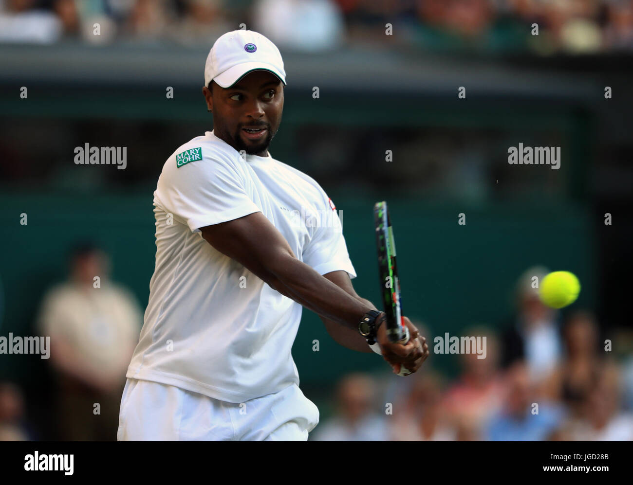 Donald Young im Einsatz gegen Rafael Nadal am dritten Tag der Wimbledon ...