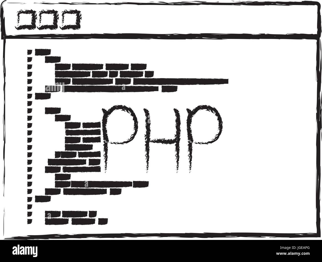Monochrom verschwommen Silhouette des Programmierfenster mit Php Skript ...