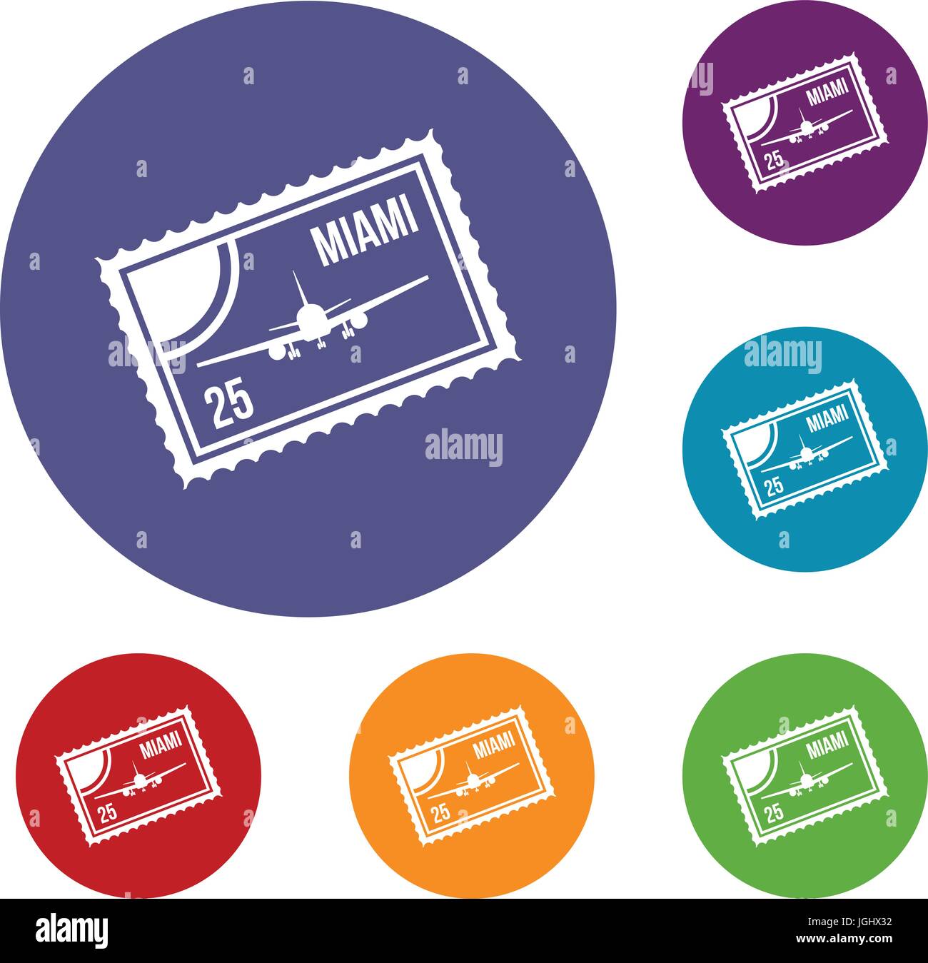 Stempel mit Flugzeug und Text Miami innerhalb der Symbole Stock ...