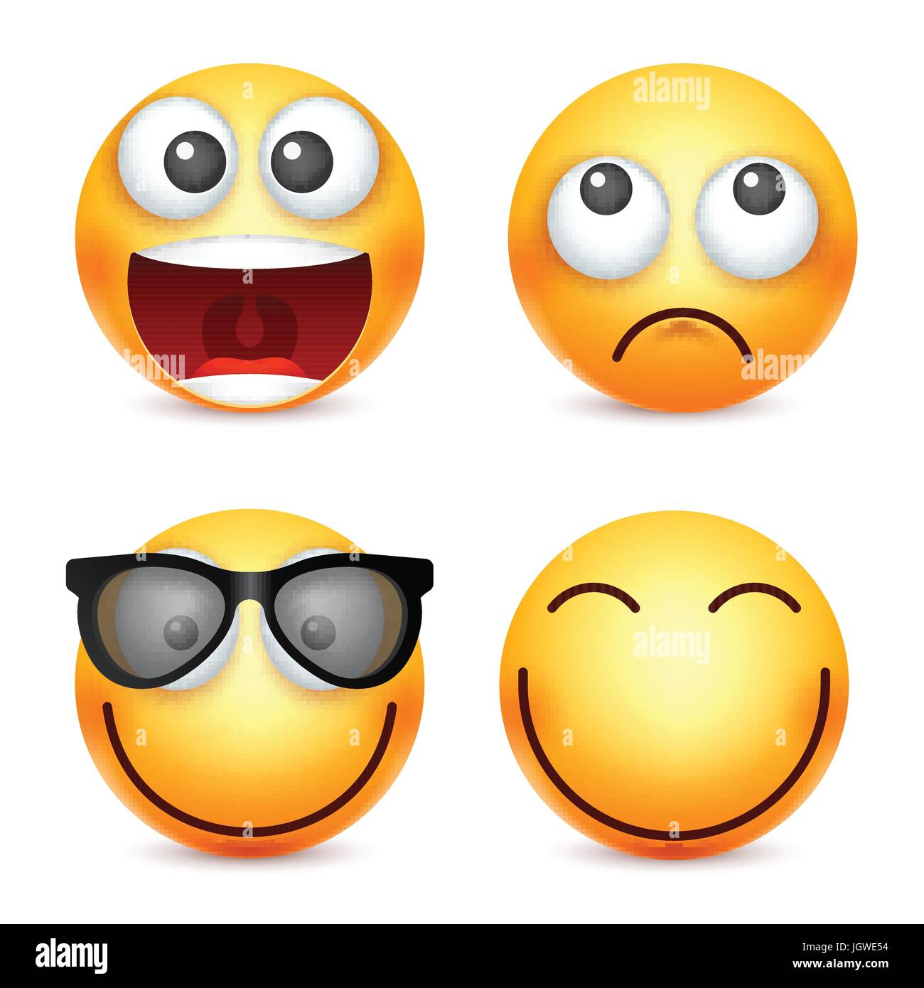 Smiley, Emoticon-Satz. Gelbes Gesicht mit Emotionen. Gesichtsausdruck ...