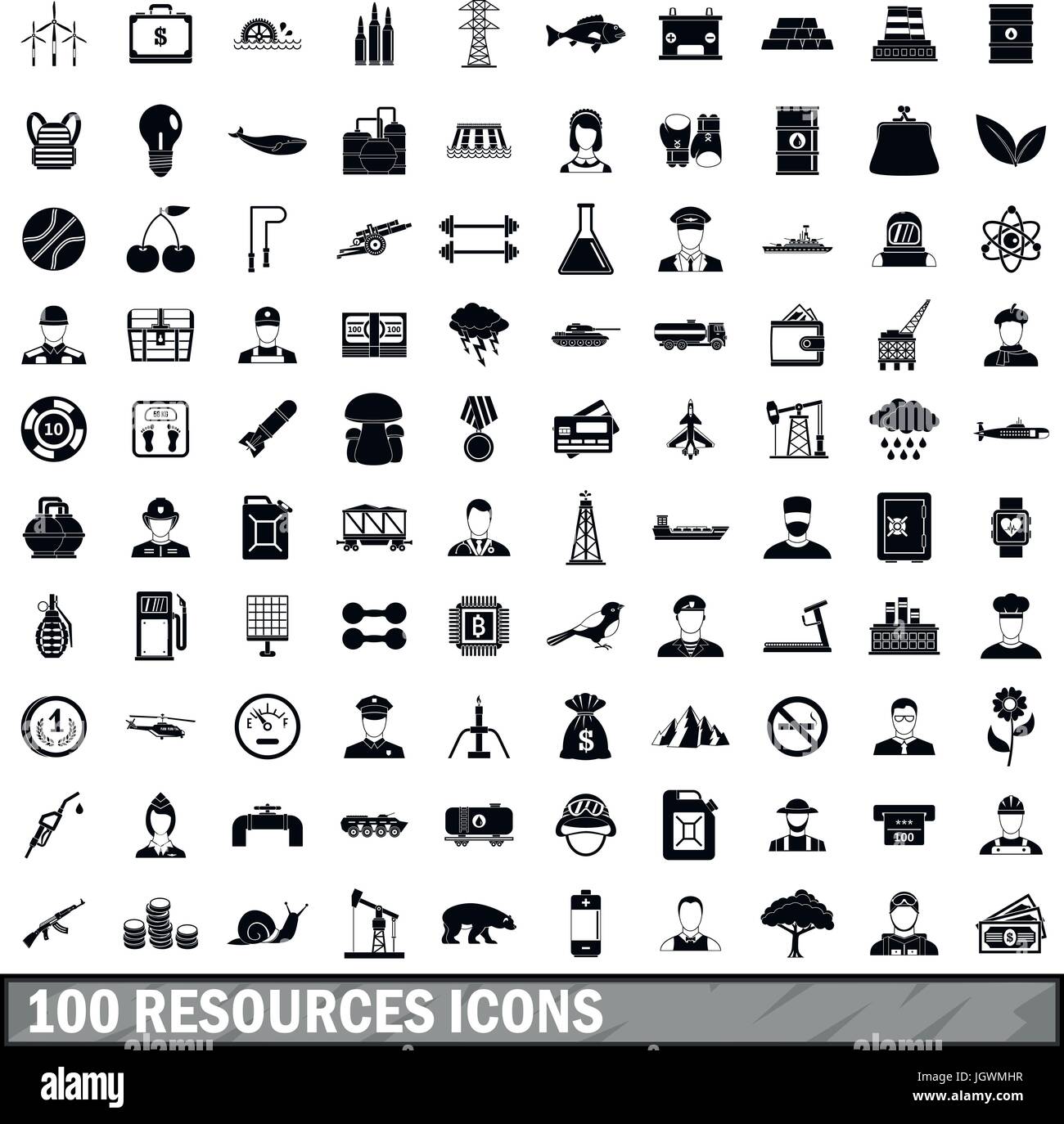 100 Ressourcen Icons Set, einfachen Stil Stock-Vektorgrafik - Alamy