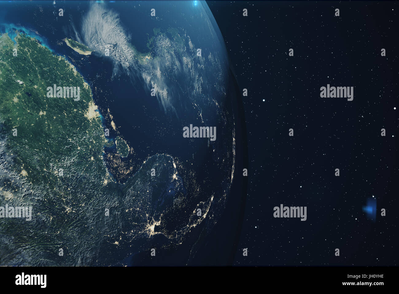 3D Rendering Planet Erde aus dem Weltraum in der Nacht. Die Weltkugel ...