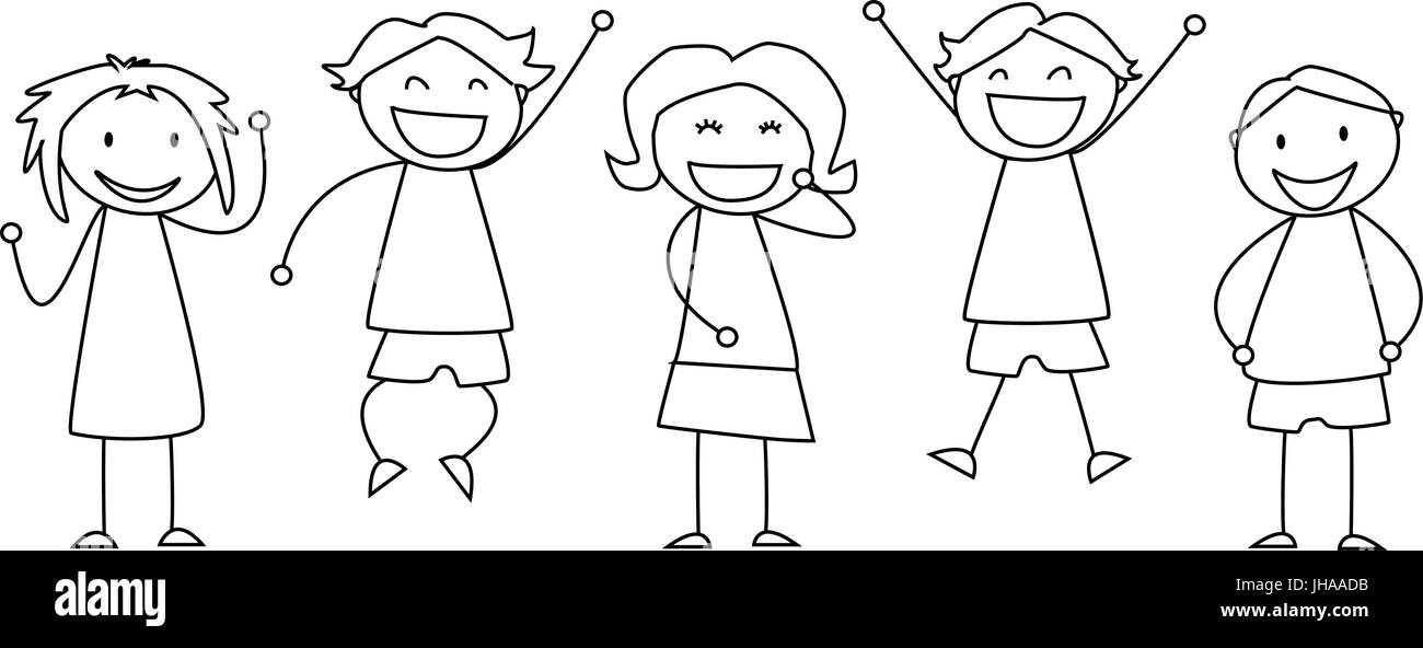 glücklich lächelnde Kinder-Illustration - Skizze Kinder Stockfotografie ...