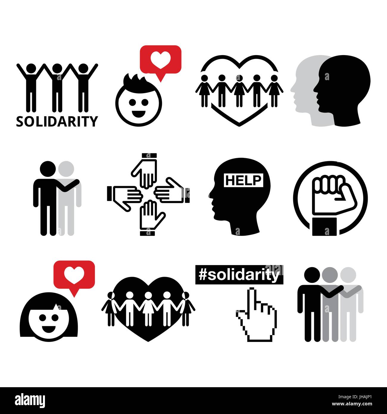 Menschliche Solidarität Symbole, die Menschen einander helfen, Design ...