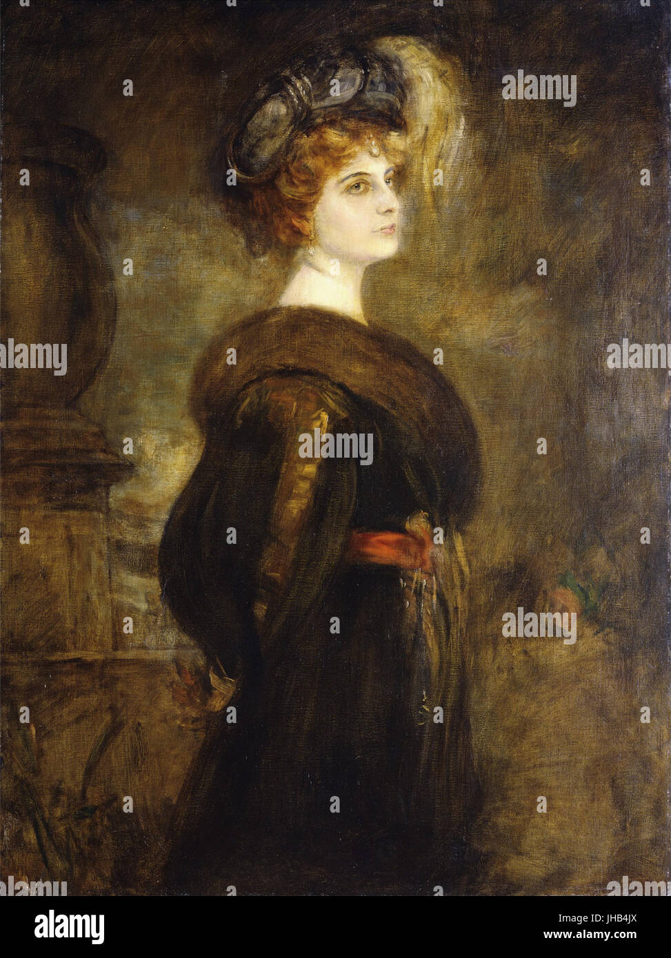 Franz von Lenbach - Porträt einer Dame, Stand 3/4 Länge Stockfotografie ...