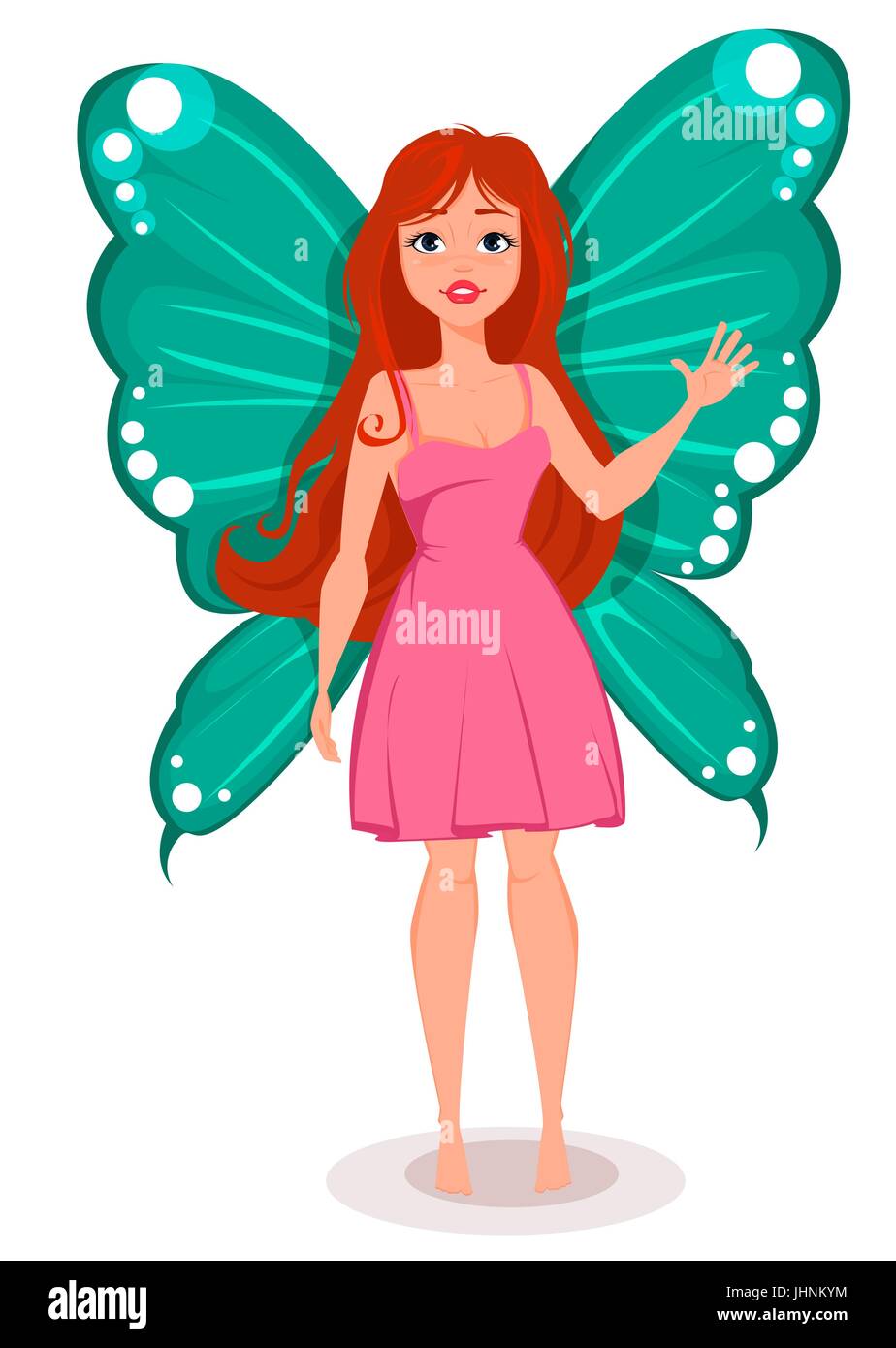 Fee mit Schmetterlingsflügeln. Schöne rothaarige Comic-Figur. Aktie ...