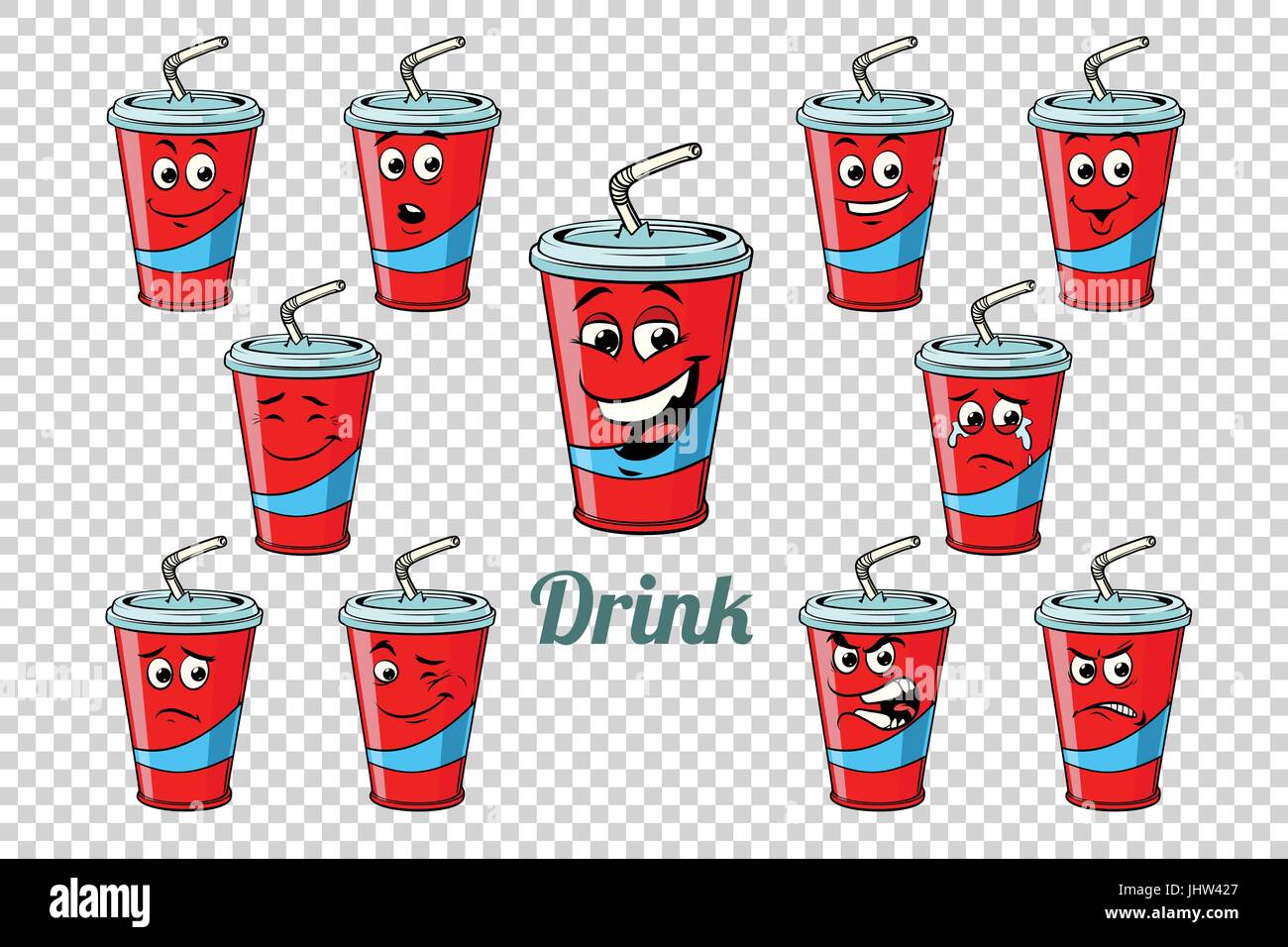 Trinken Sie Cola Emotionen Figuren Sammlung Rohrsatz. Isolierten ...
