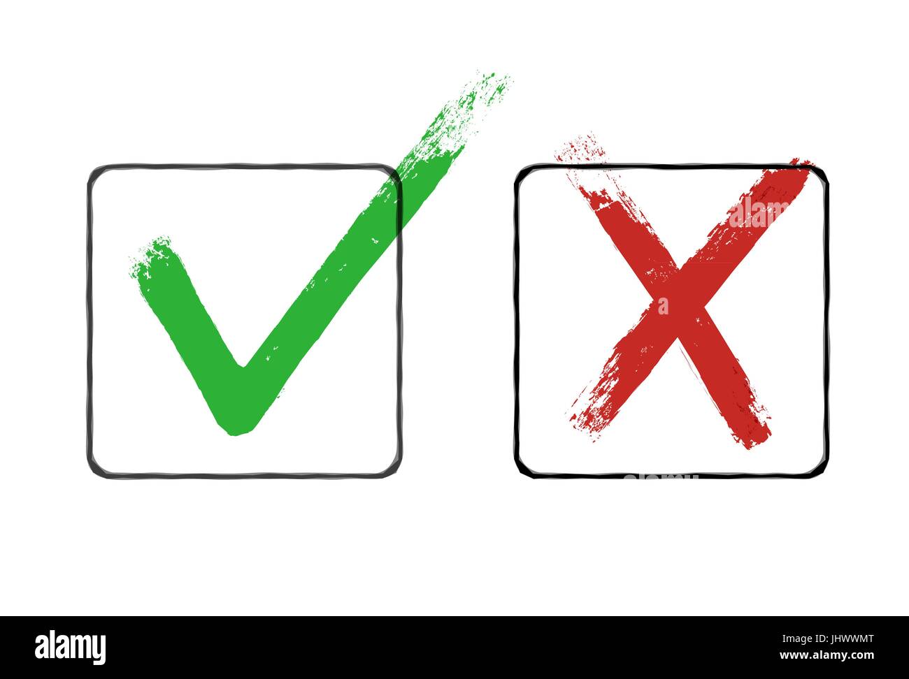 Grunge-Häkchen in der Checkbox. Rot und grün. Vektor-Cliparts Stock ...