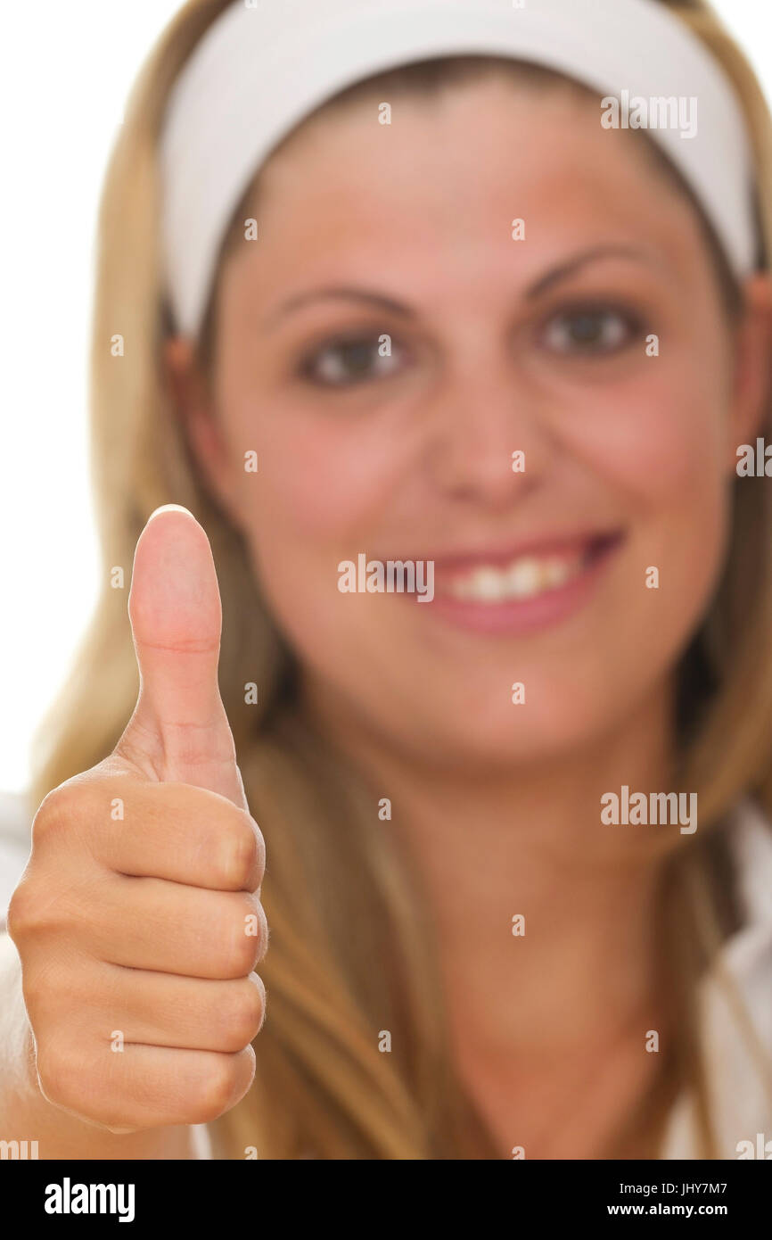 Junge Frau, Daumen hoch - junge Frau, Daumen zeigen, Junge Frau, Daumen ...
