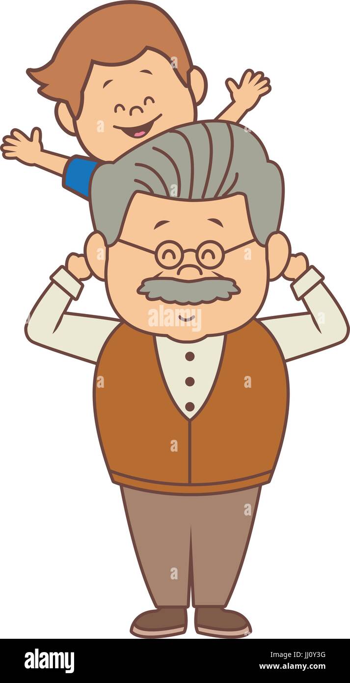 Cartoon glücklich Opa und sein Enkel auf weißem Hintergrund Stock ...