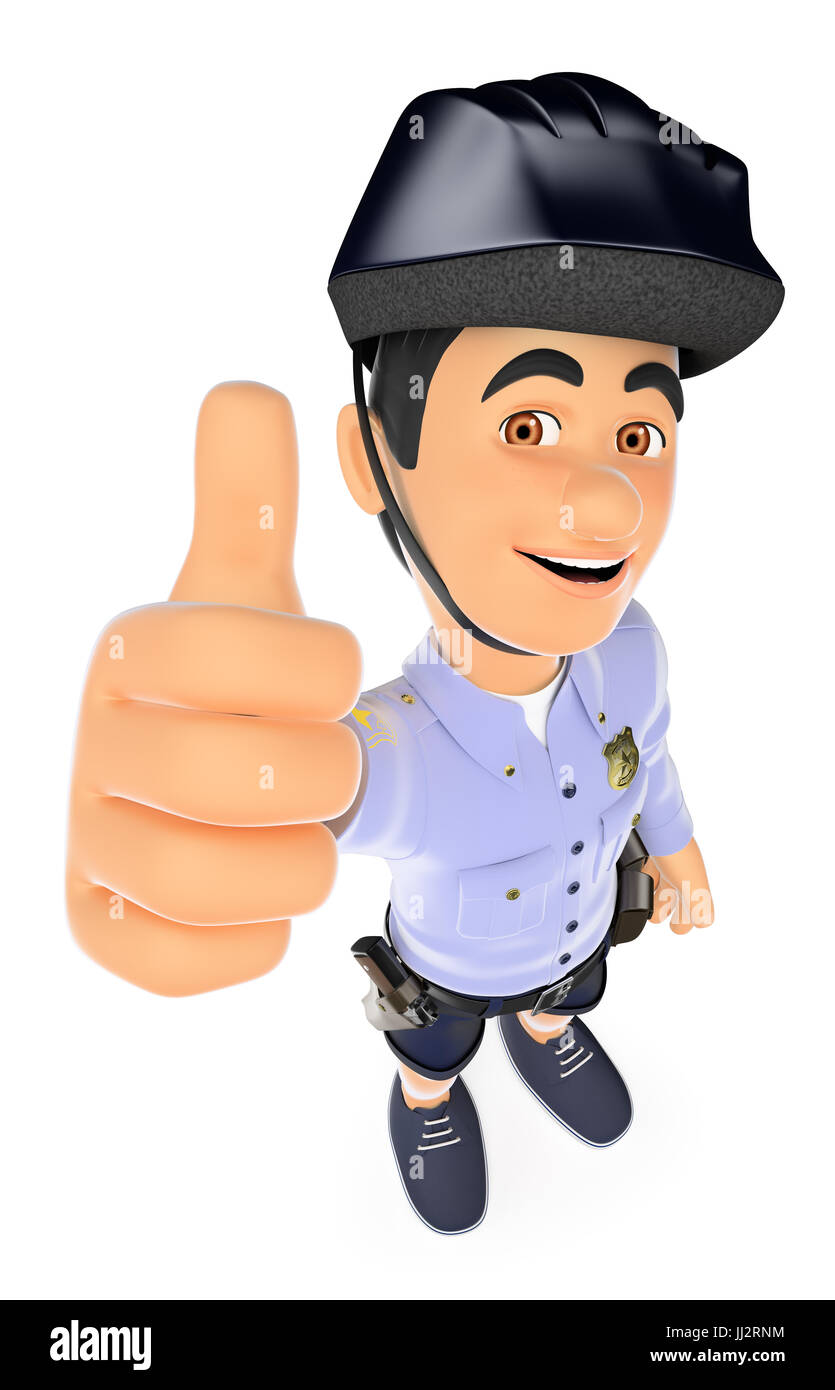3D-Sicherheitskräfte, Abbildung. Polizei in Shorts mit Daumen nach oben ...
