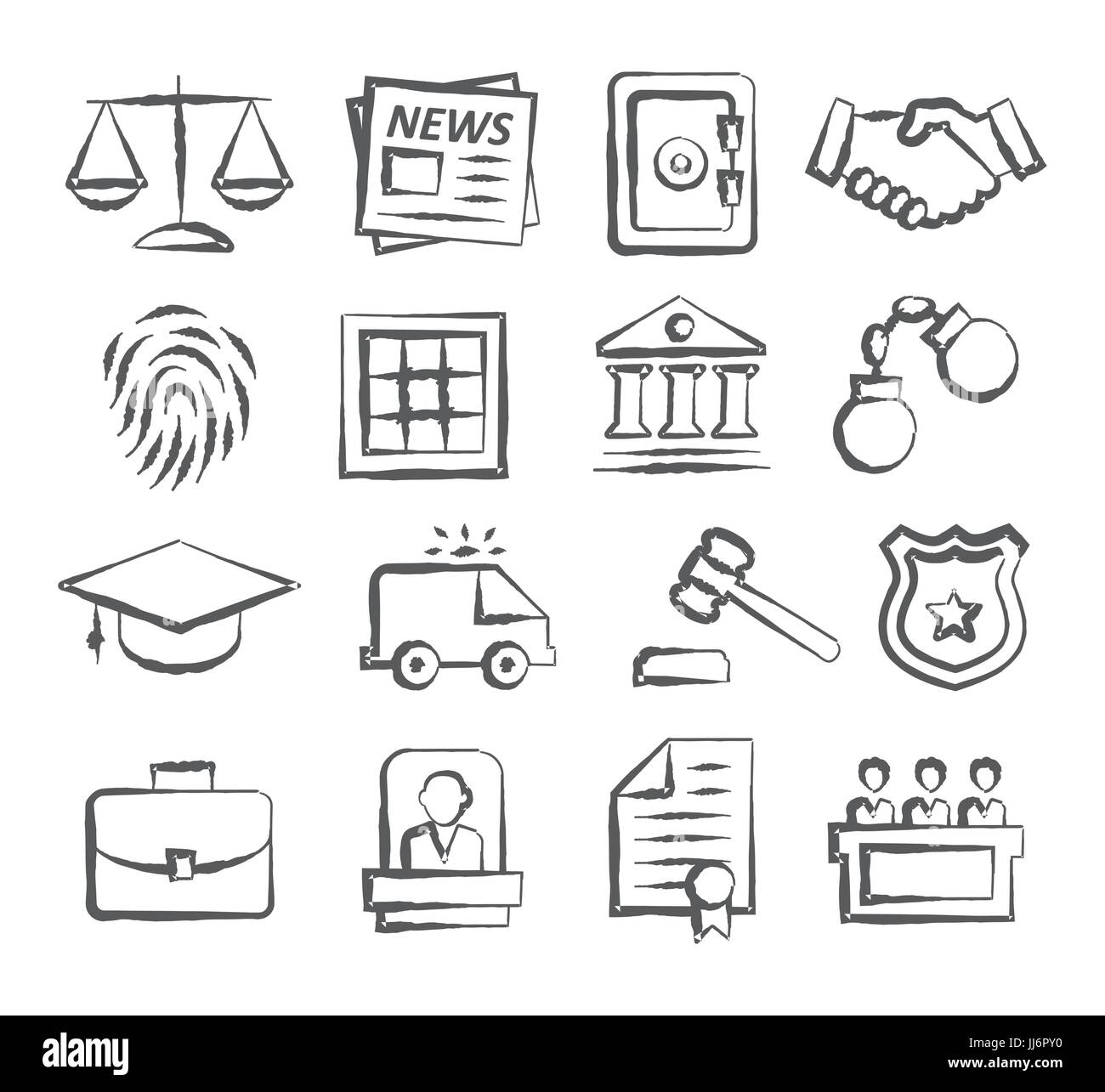 Gesetz-Doodle-Symbole Vektor Abbildung - Bild: 148896468 - Alamy