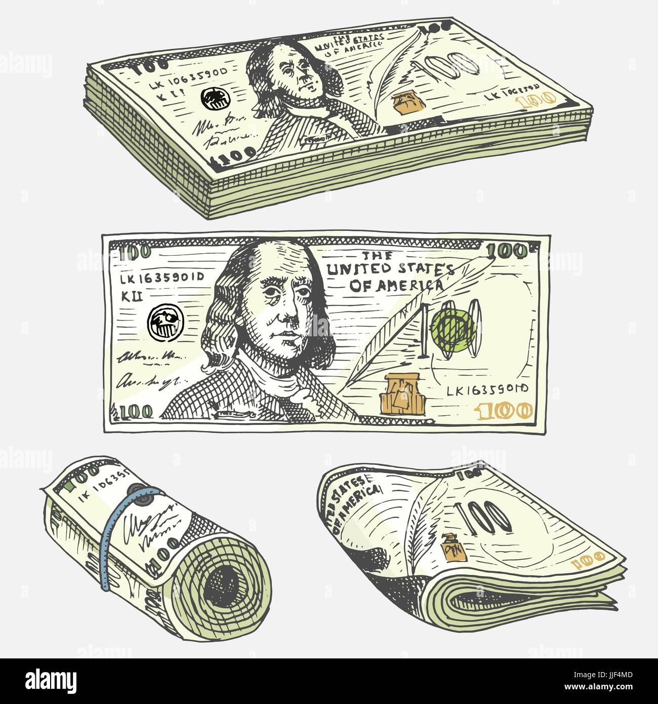 Detaillierte, Banknoten oder amerikanische Franklin grün 100 Dollar ...