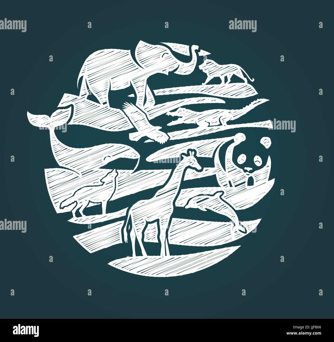 Tiere-Symbol in der Form eines Kreises als eine Bleistiftzeichnung ...