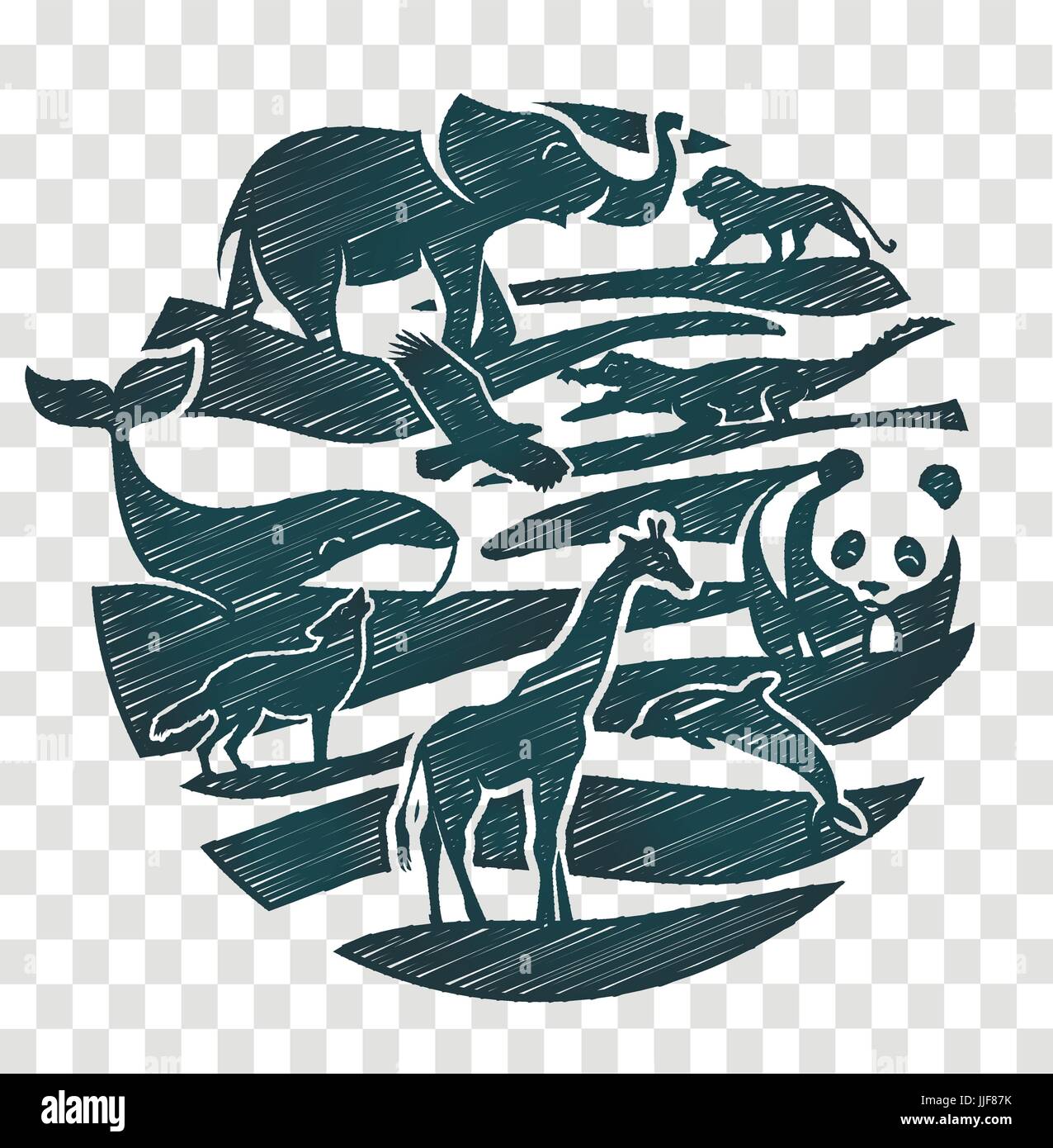 Tiere-Symbol in der Form eines Kreises als eine Bleistiftzeichnung ...