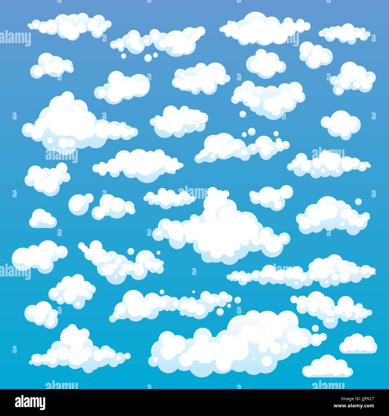 Cartoon-Wolken am blauen Himmelshintergrund einstellen Reihe von ...