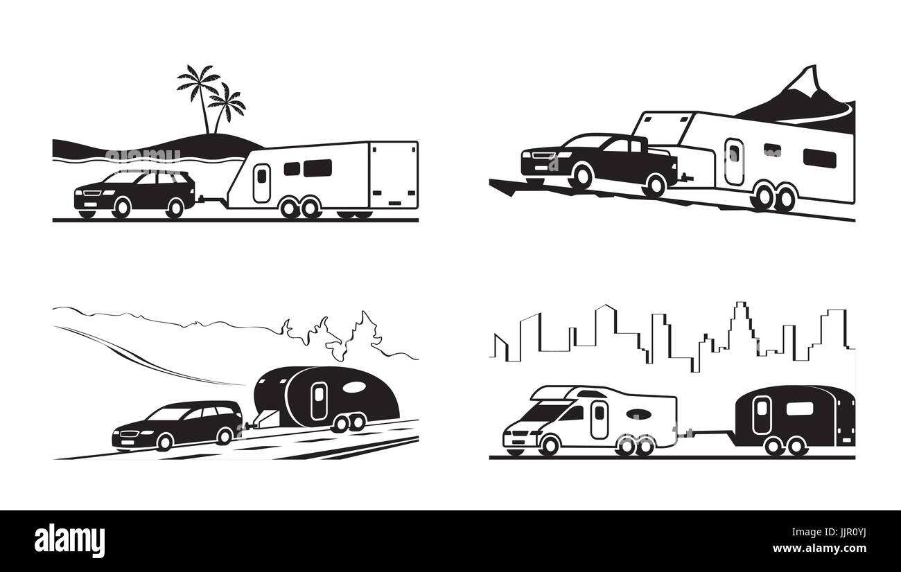 Autos mit Wohnwagen und Wohnmobil - Vektor-illustration Stock ...