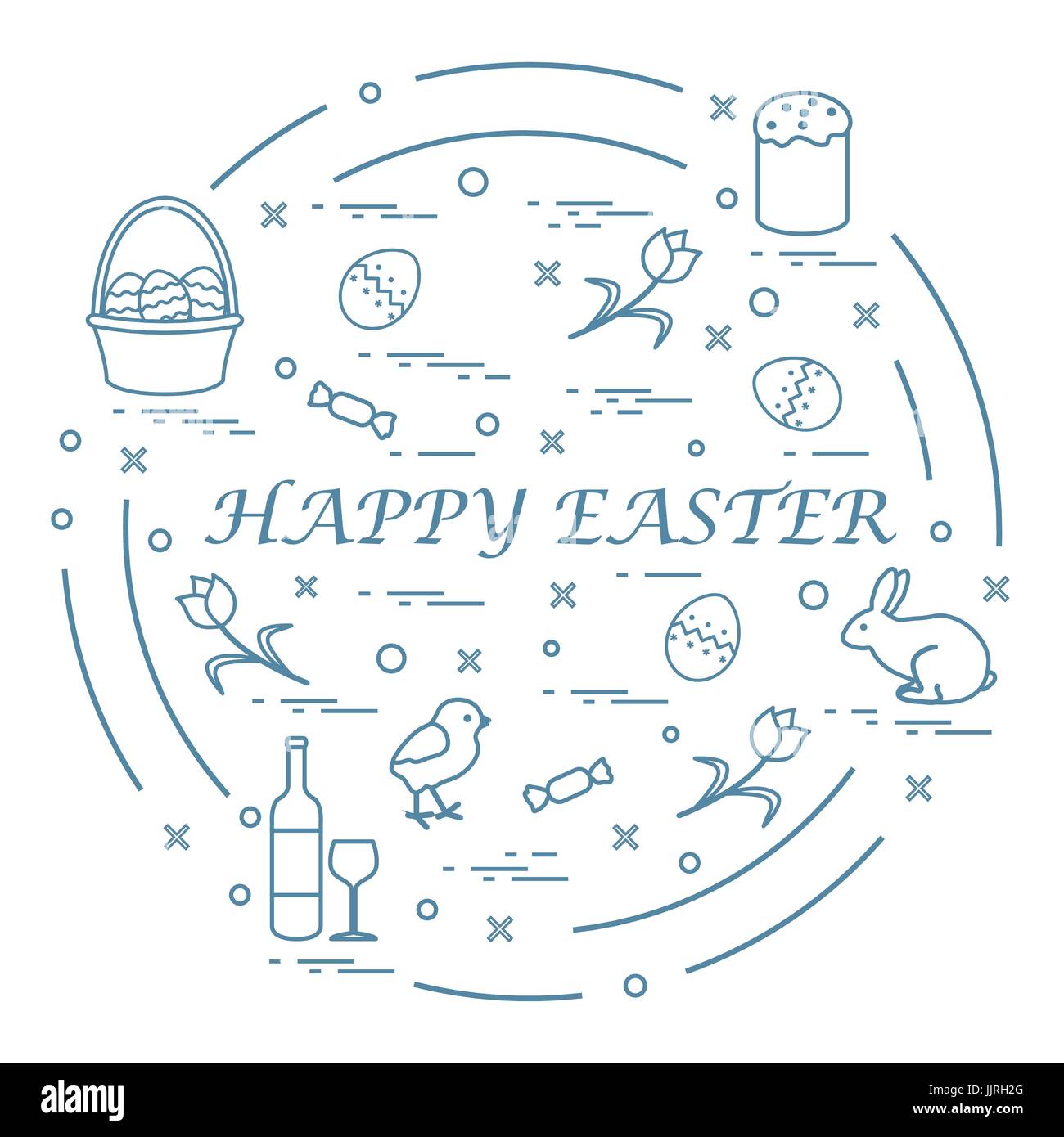 Niedliche Vektor-Illustration mit verschiedenen Symbolen für Ostern in ...