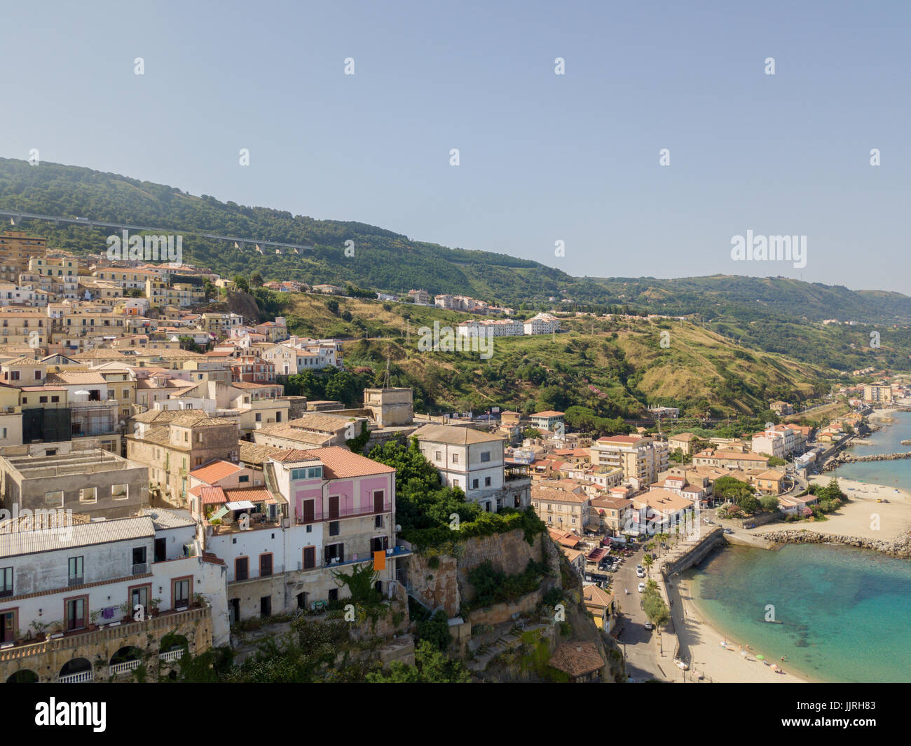Luftaufnahme des Pizzo Calabro, Pier, Burg, Kalabrien, Italien ...